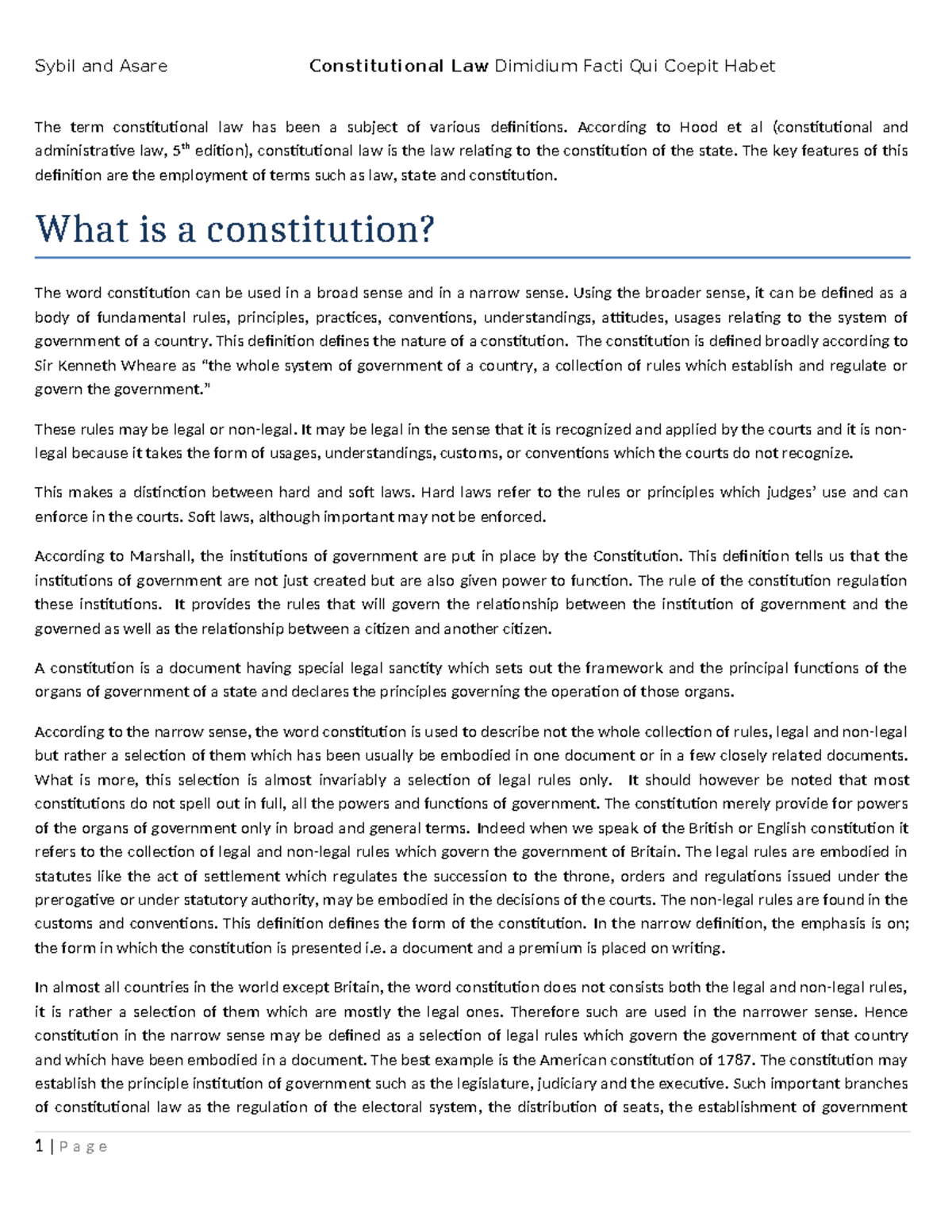 Const law notes - summary - The term constitutional law has been a ...