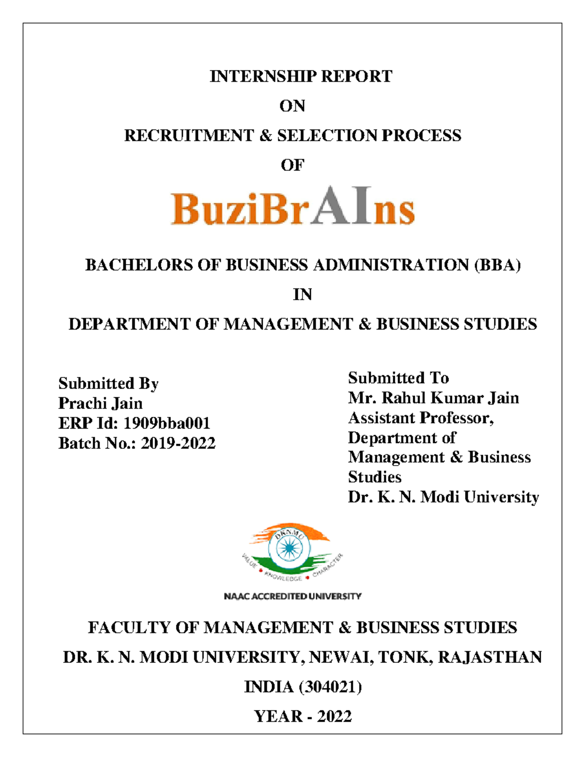 Final report - INTERNSHIP REPORT ON RECRUITMENT & SELECTION PROCESS OF ...