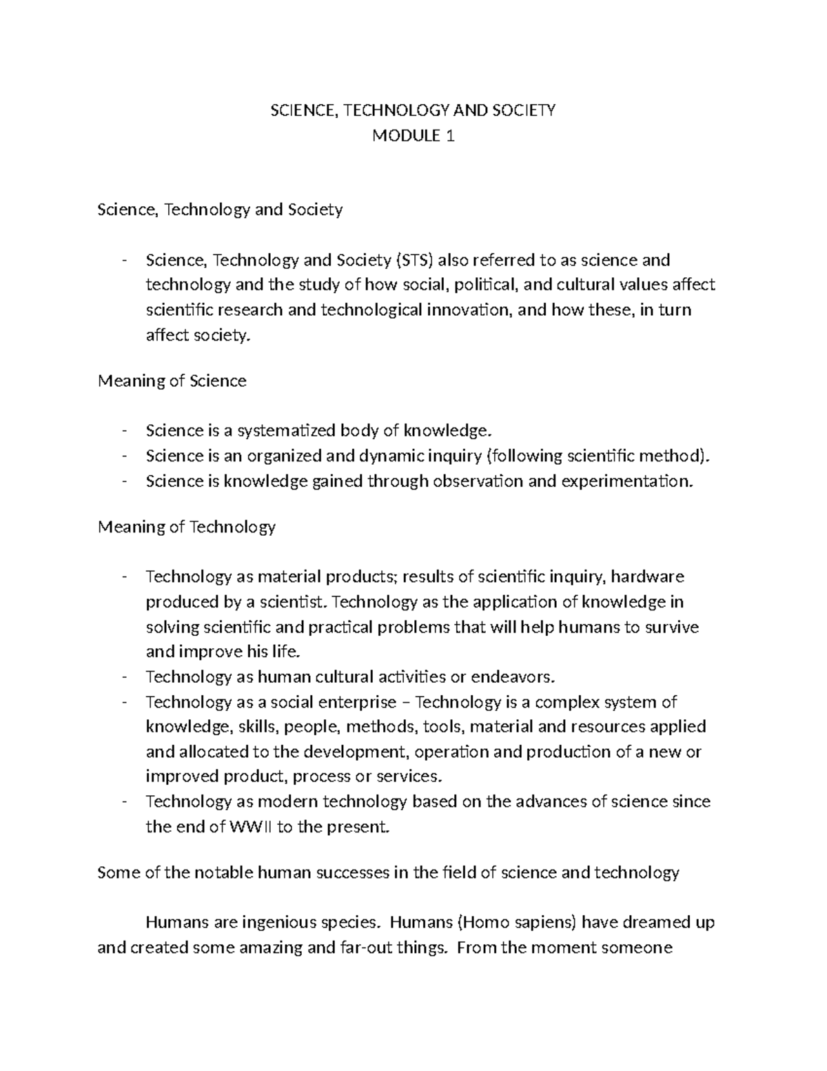 STS-Module 1 - Lessons - SCIENCE, TECHNOLOGY AND SOCIETY MODULE 1 ...