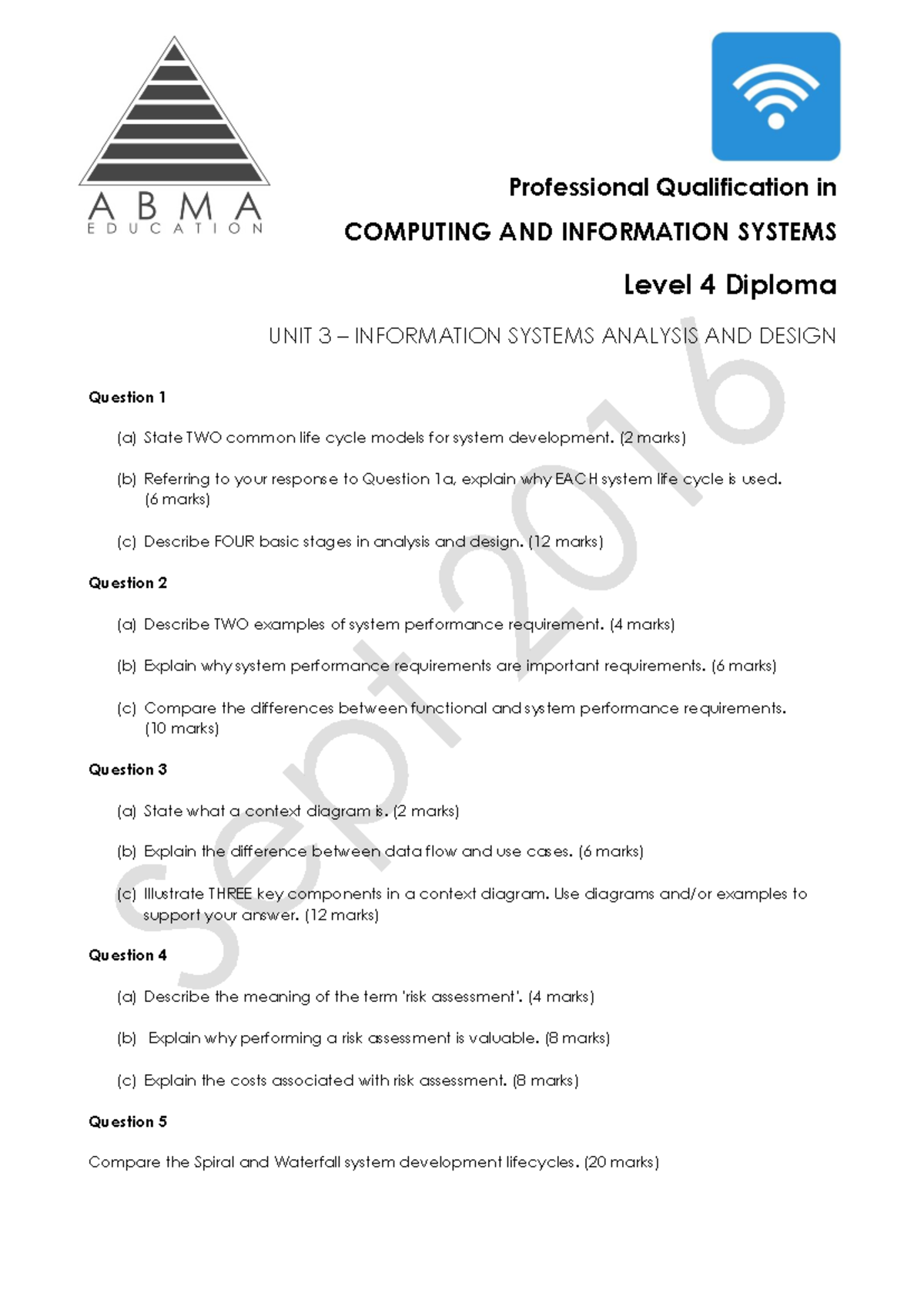 Information Systems analysis & Design - Professional Qualification in COMPUTING AND INFORMATION ...
