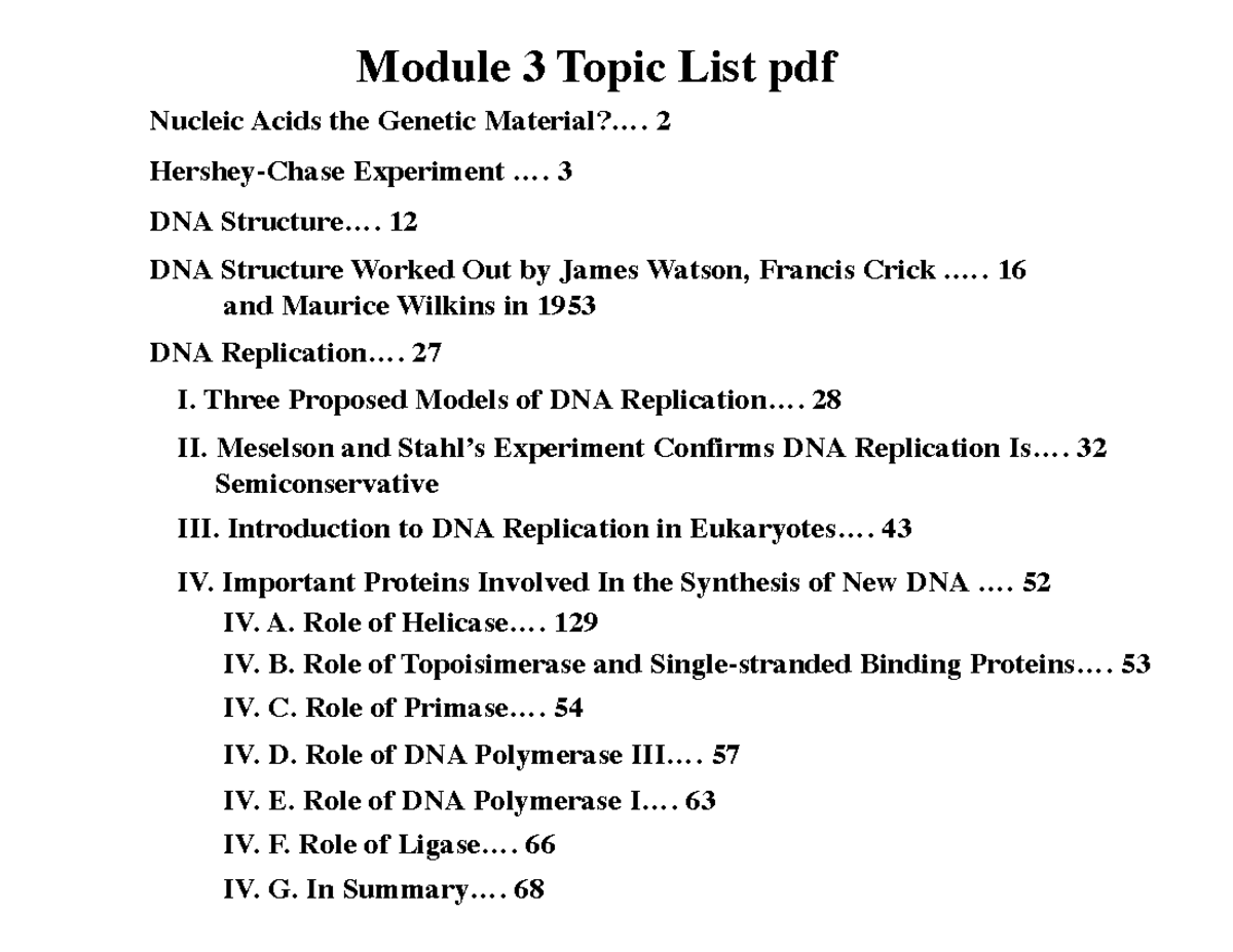 Module 3 Topic List - Module 3 To p i c List pdf Nucleic Acids the ...
