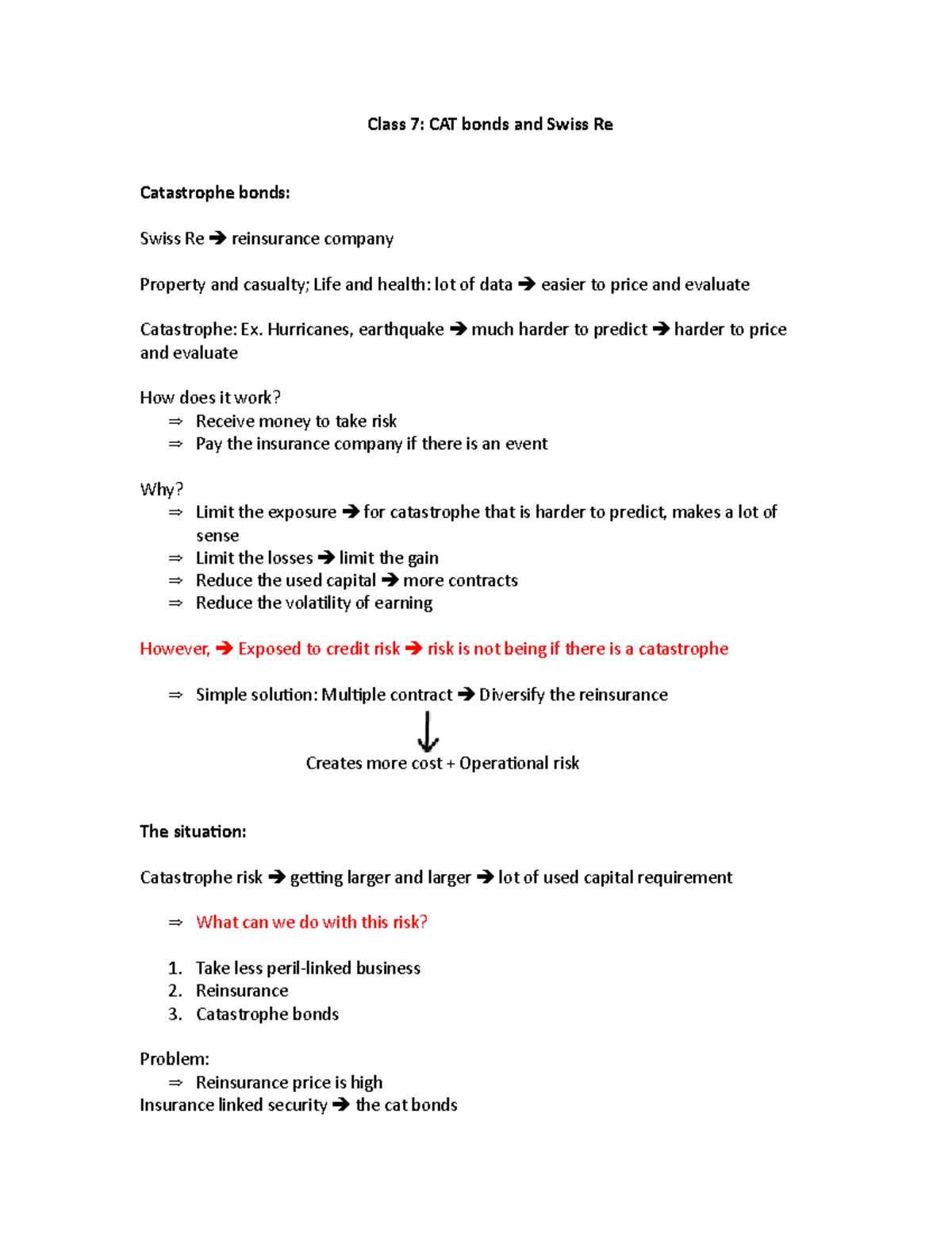 CAT Bonds - Résumé - Class 7: CAT bonds and Swiss Re Catastrophe bonds ...