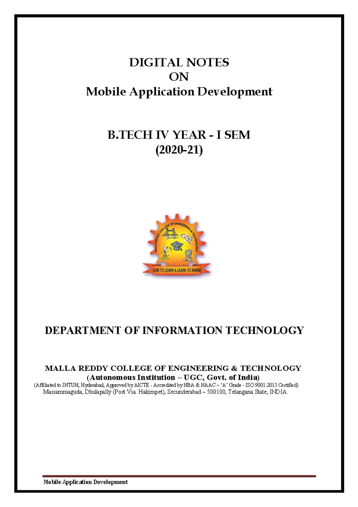 (R17A1206) Mobile Application Development - DIGITAL NOTES ON Mobile ...