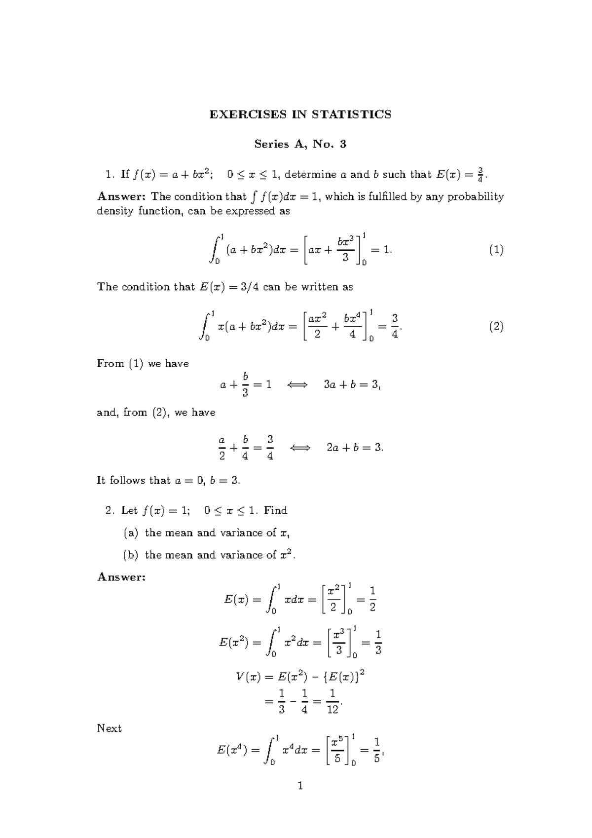 Combinatorics, Probability Distributions exercise 3 q&a - EXERCISES IN ...
