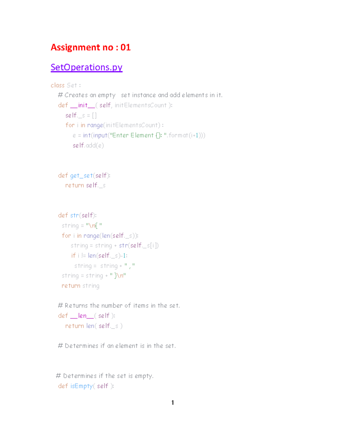 DSA programm - perform above - Assignment no : 01 SetOperations class ...