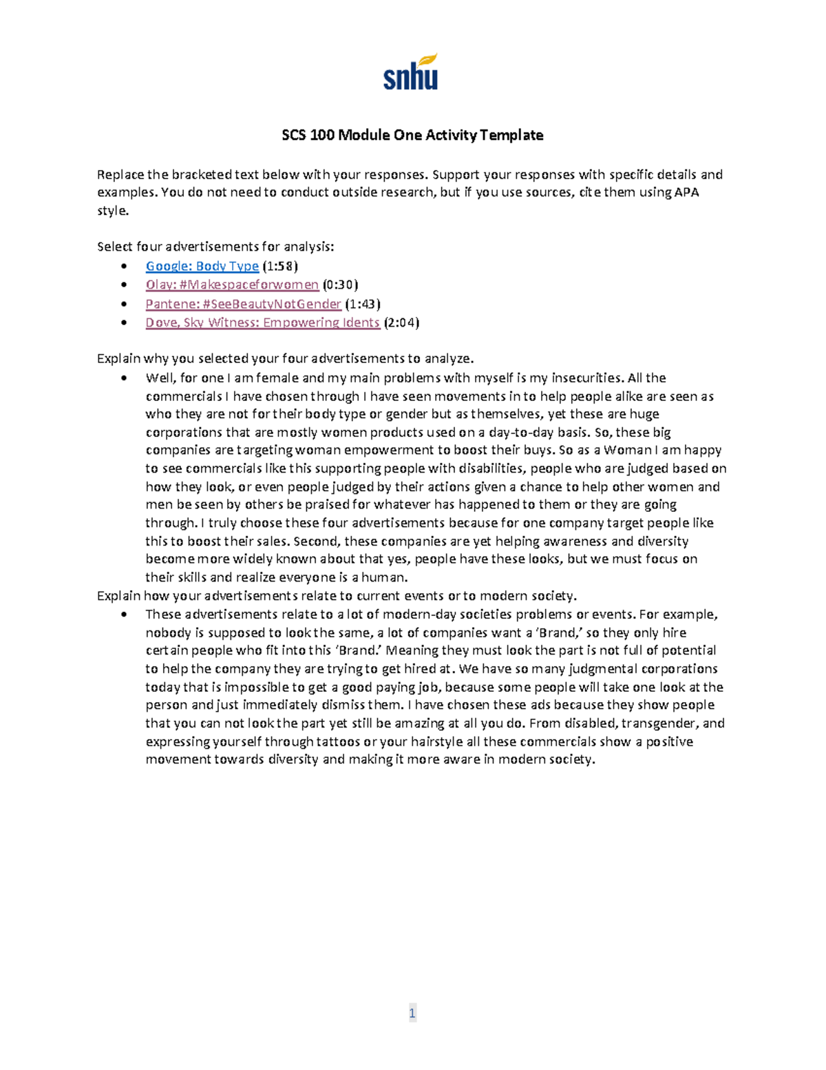 SCS 100 Module One Social Science - 1 SCS 100 Module One Activity ...