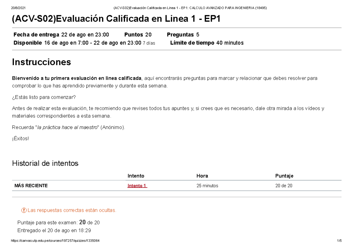 S2 (ACV-S02)Evaluación Calificada en Linea 1 - EP1 Calculo Avanzado PARA Ingenieria (18495 ...