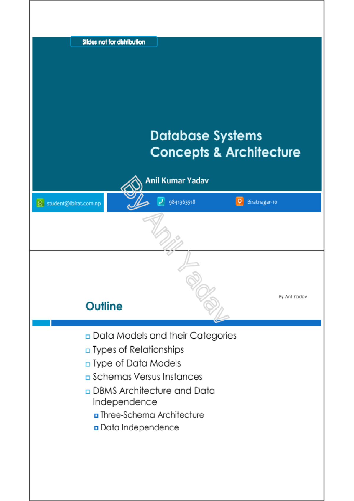2.0 Chapter 2 - v xcdgb fut - Slides not for distribution Database Systems Concepts Architecture ...