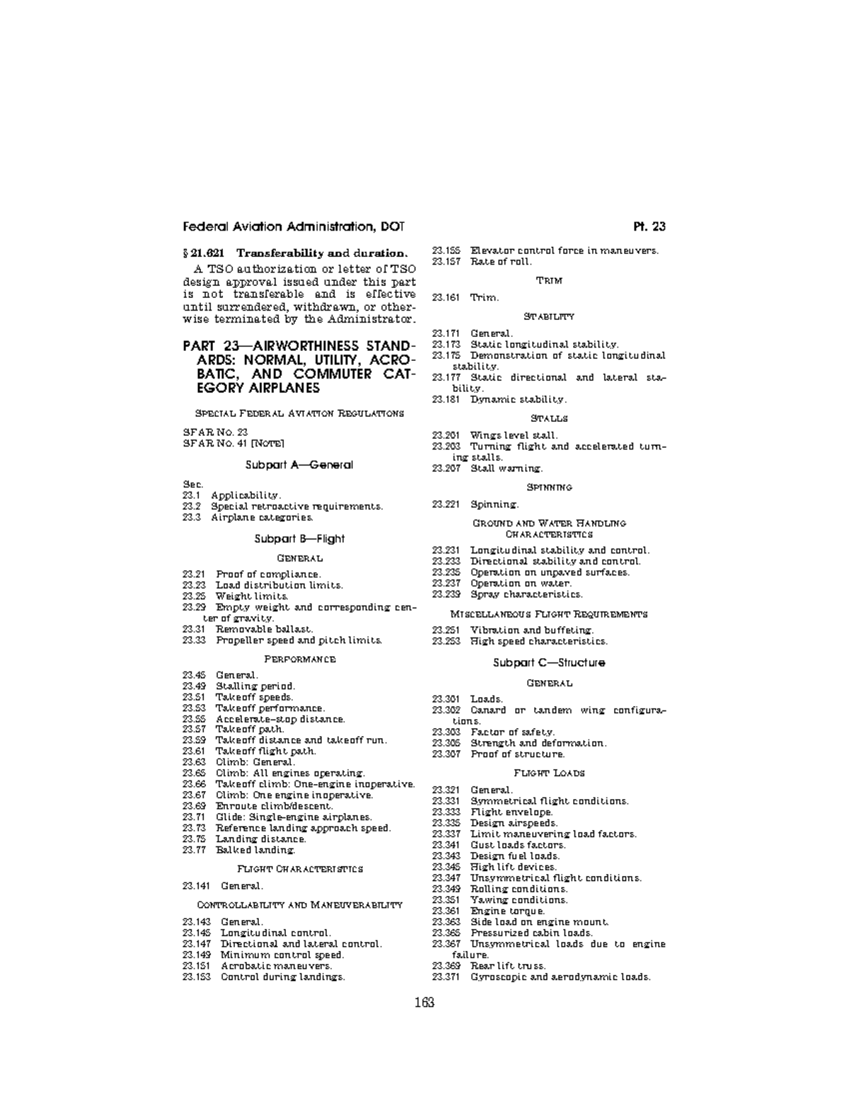 FAR23 - provides regulations - 163 Federal Aviation Administration, DOT ...