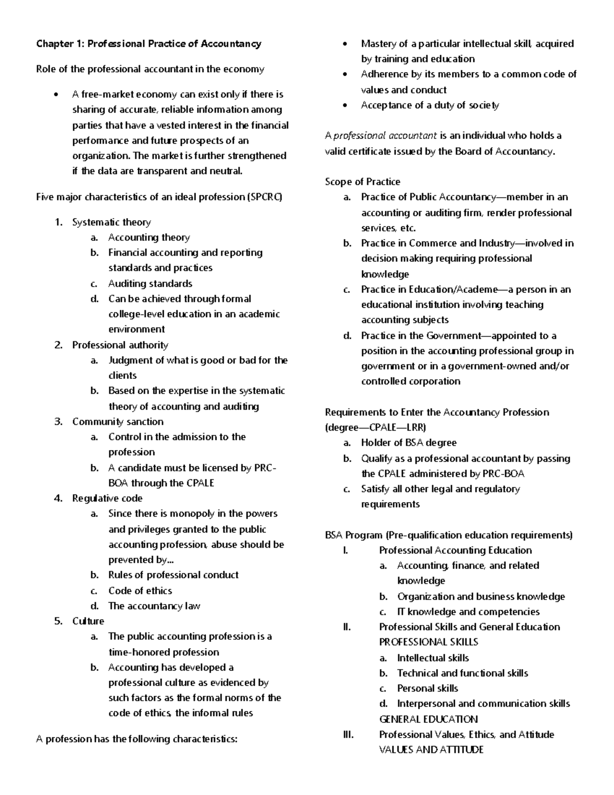 Auditing Theory - Chapter 1: Professional Practice of Accountancy Role of the professional - Studocu