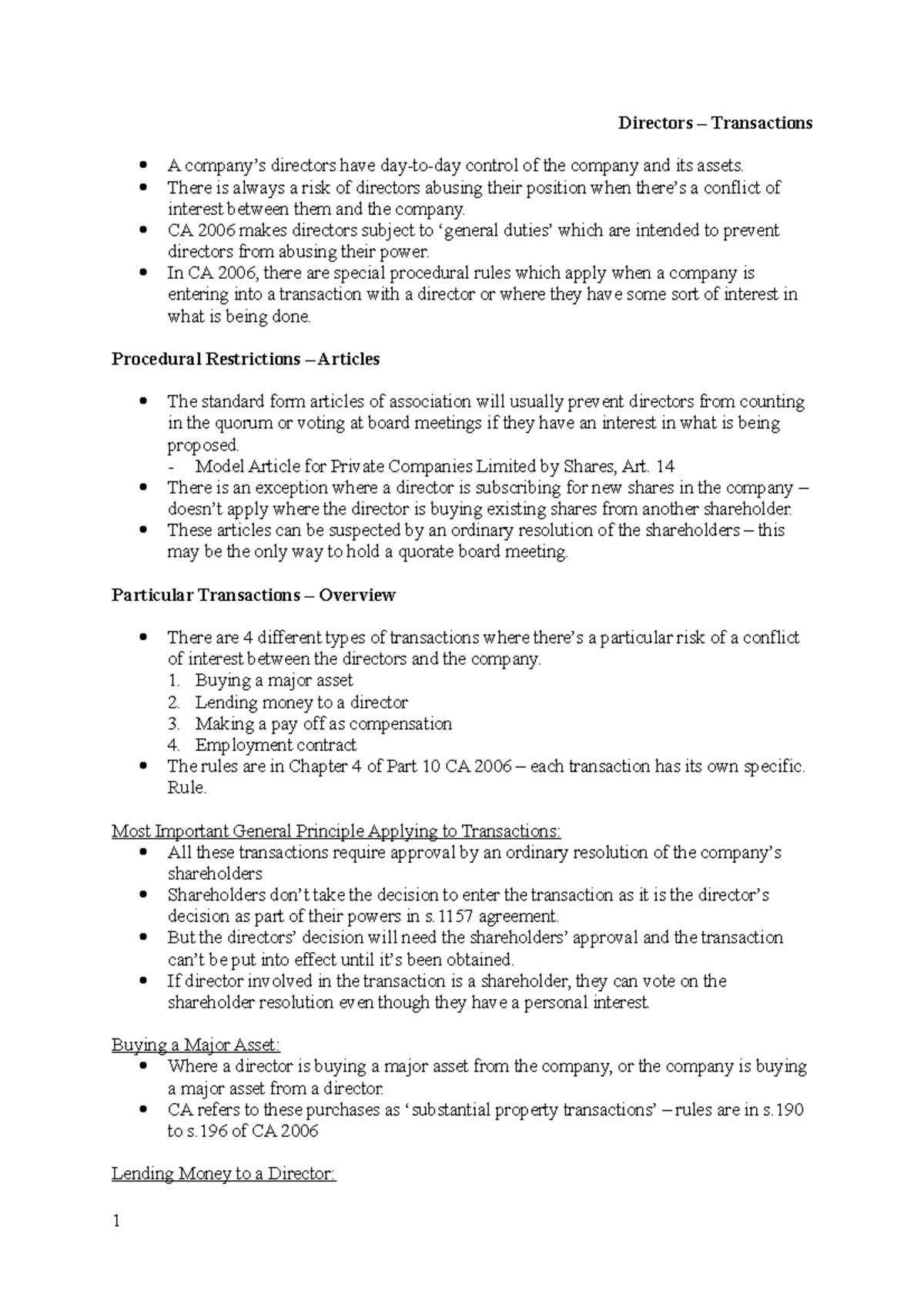 Unit 8 Directors – Transactions - Directors – Transactions A company’s ...