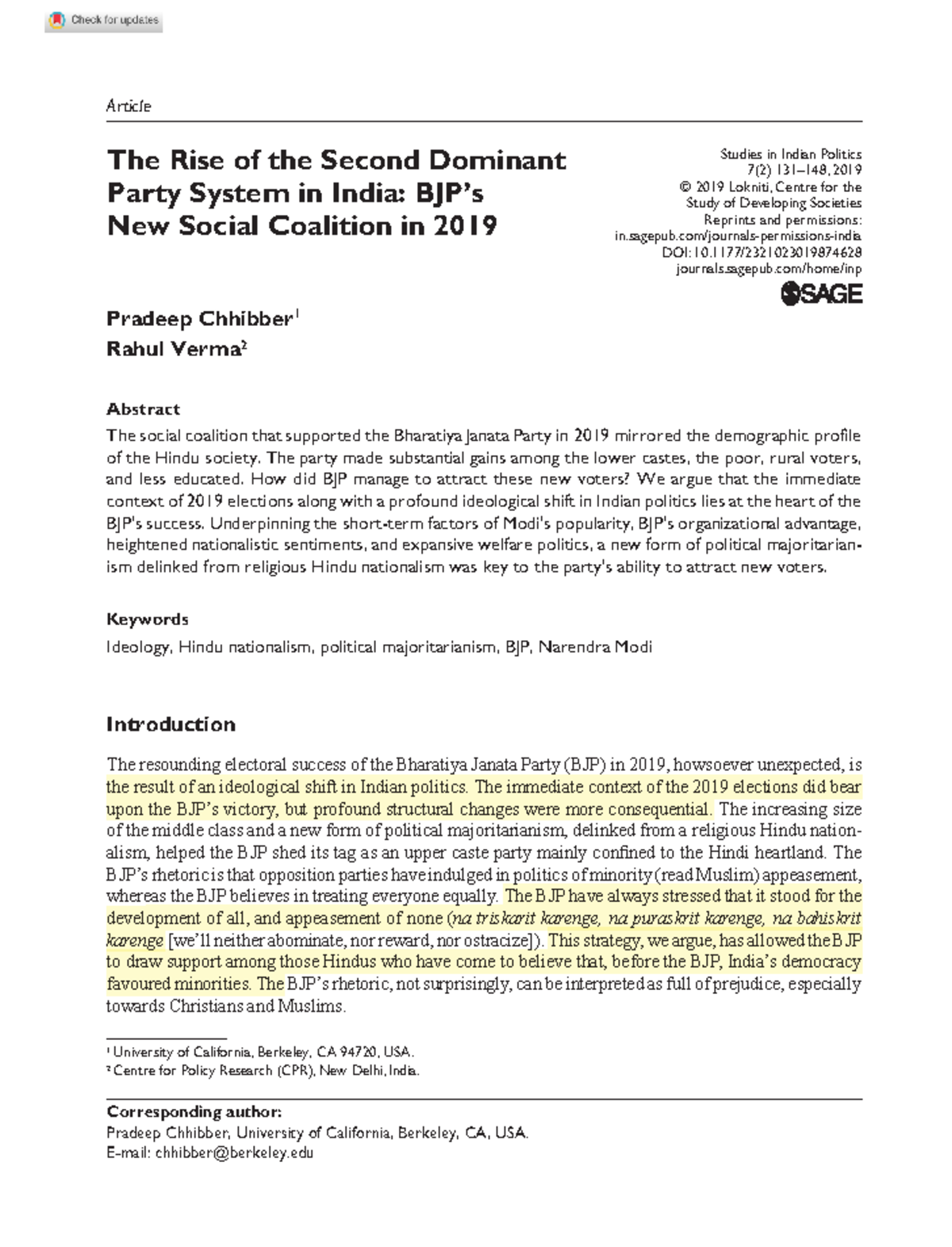 BJP Social coalition - It note for BJP part - Article The Rise of the ...