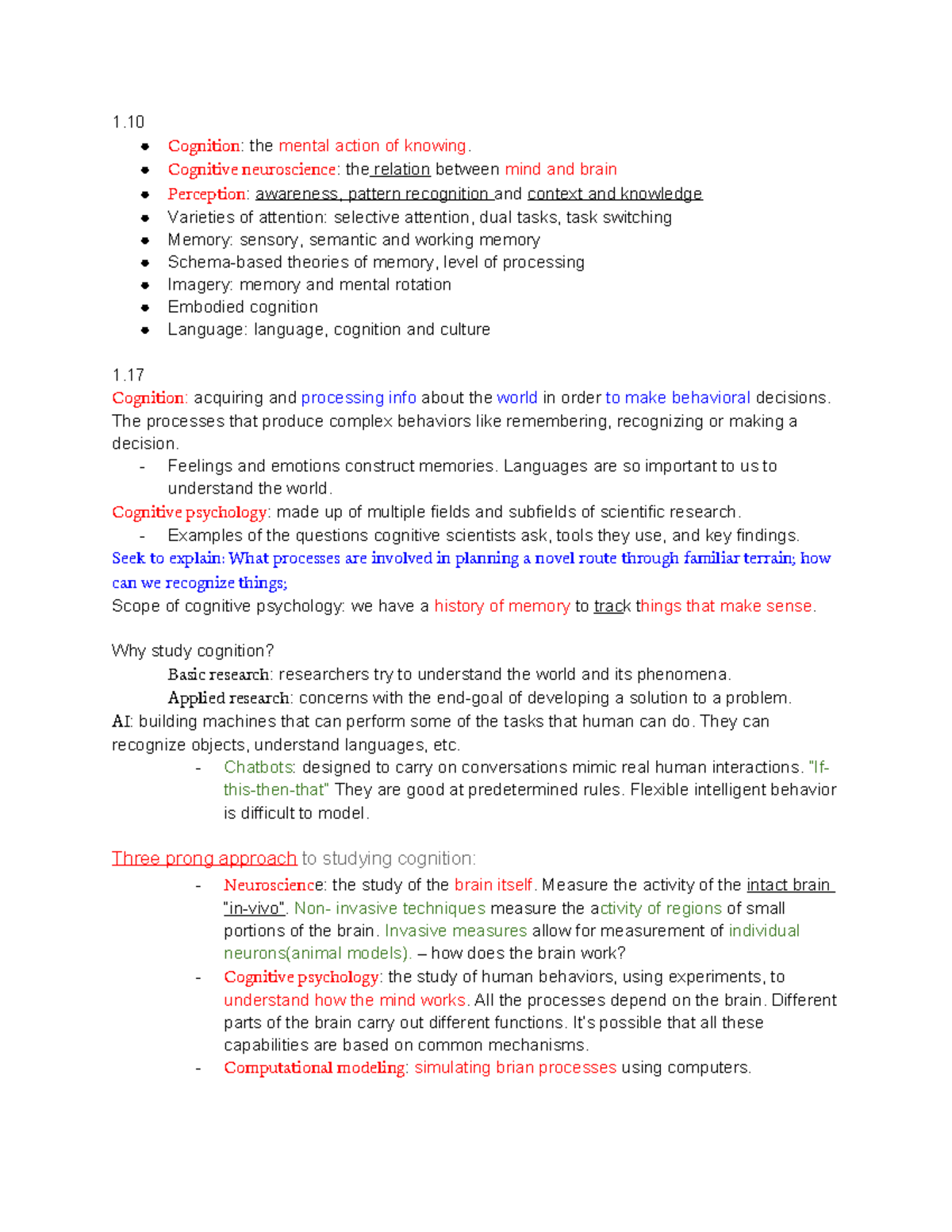 PSYB57-2 - Lecture and textbook notes - Cognition: the mental action of ...