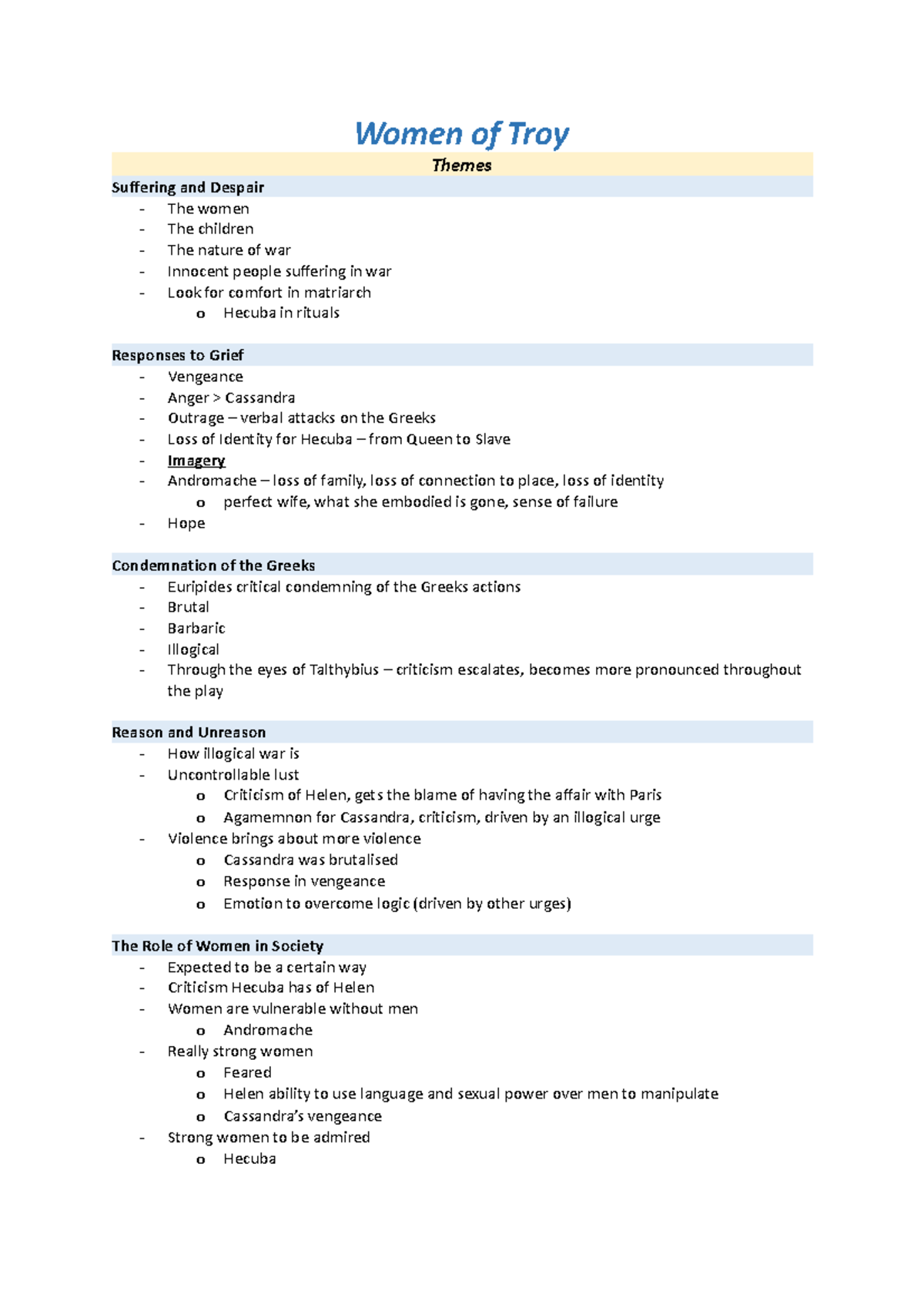 Women of Troy - Exam Notes - Women of Troy Themes Suffering and Despair ...