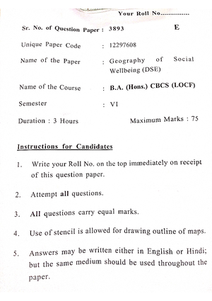 Pyq biogeography - Previous year question papers - I I ####### \ fv.J ...