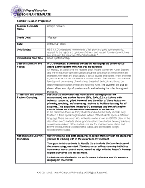 Week 4 lesson plan - LESSON PLAN TEMPLATE Section 1: Lesson Preparation ...