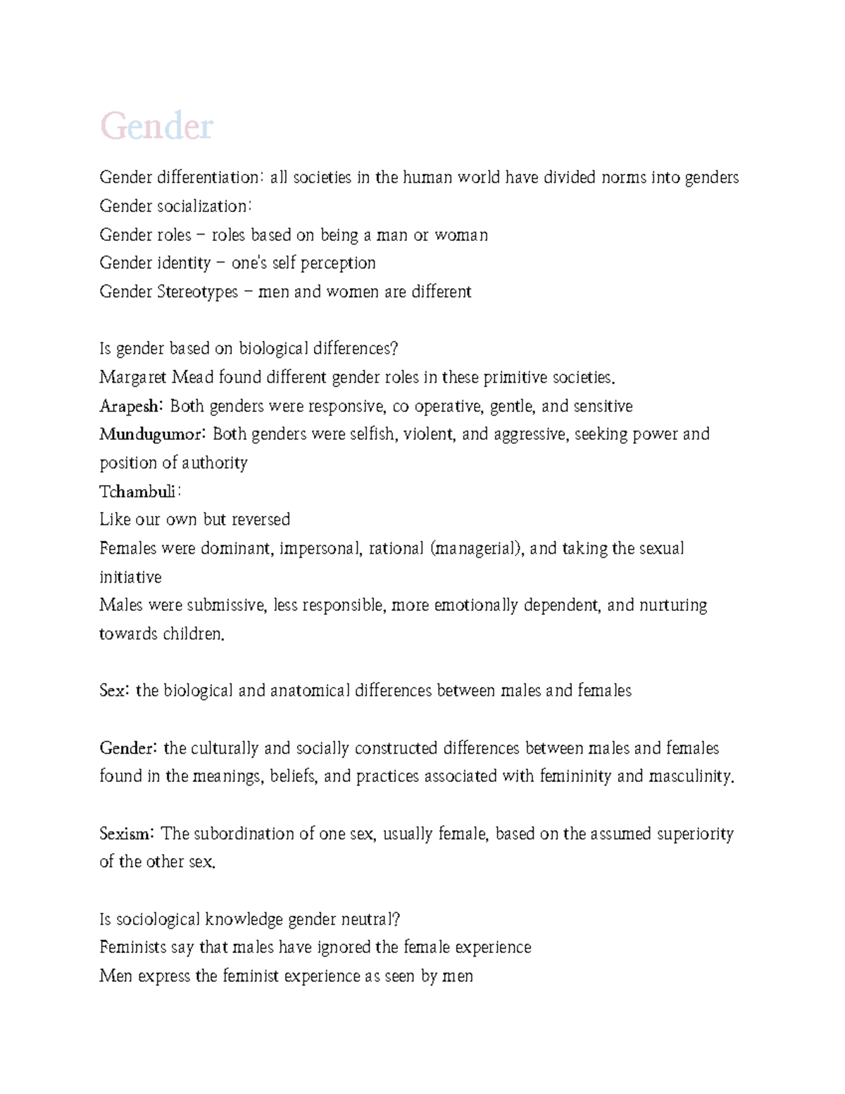 Gender - Gender Gender differentiation: all societies in the human ...