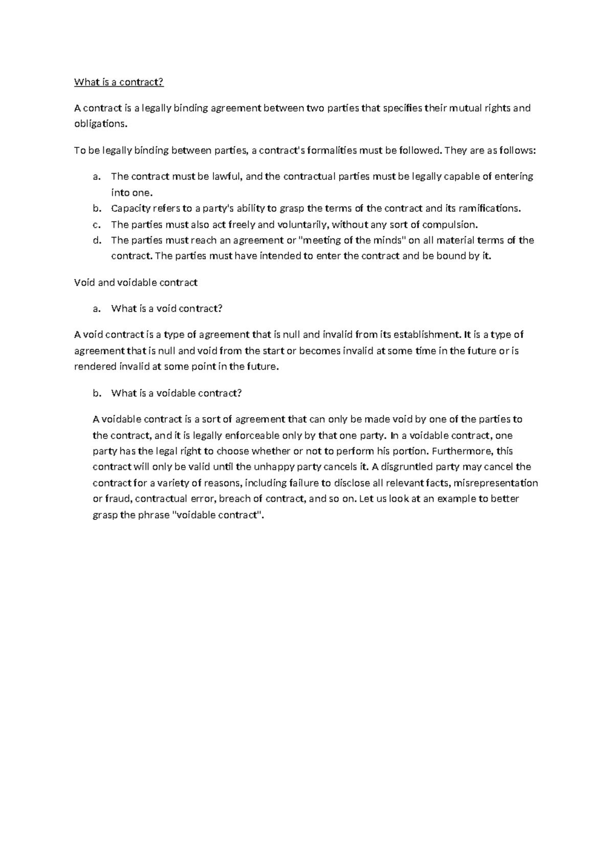 Void and voidable contracts - What is a contract? A contract is a legally binding agreement ...