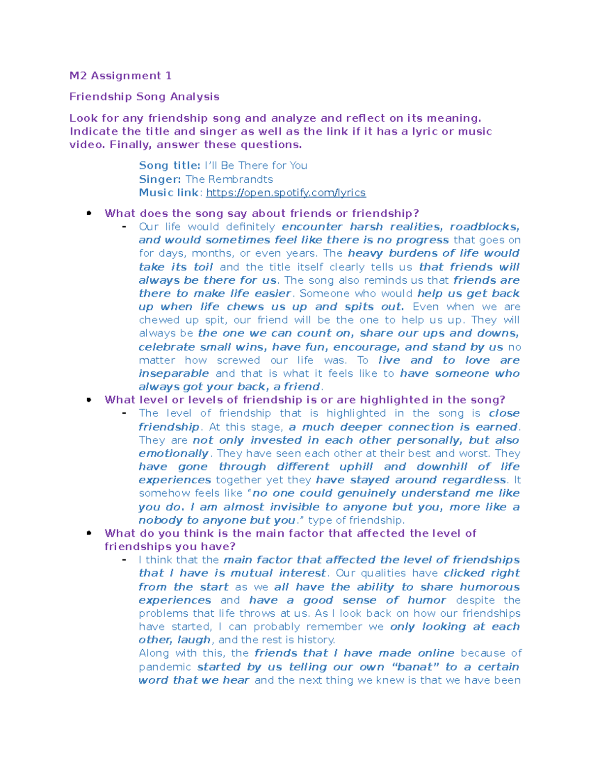 M2 Assignment - 1 Living and Loving Relationships - M2 Assignment 1 ...