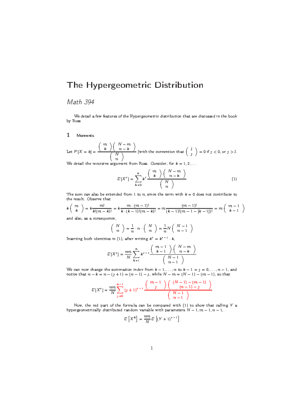 Hypergeometric - Xxxxxdasss - The Hypergeometric Distribution Math 394 ...