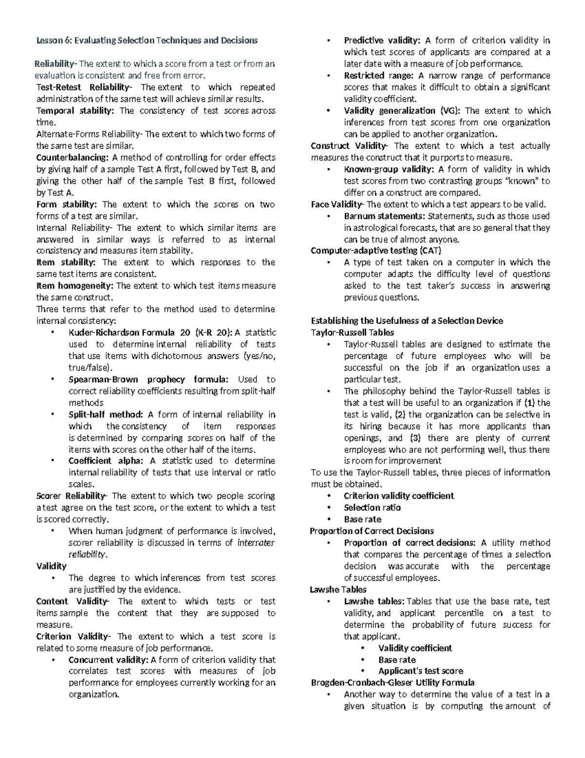 Reviewer-Industrial-Org - Lesson 6: Evaluating Selection Techniques and Decisions Reliability ...