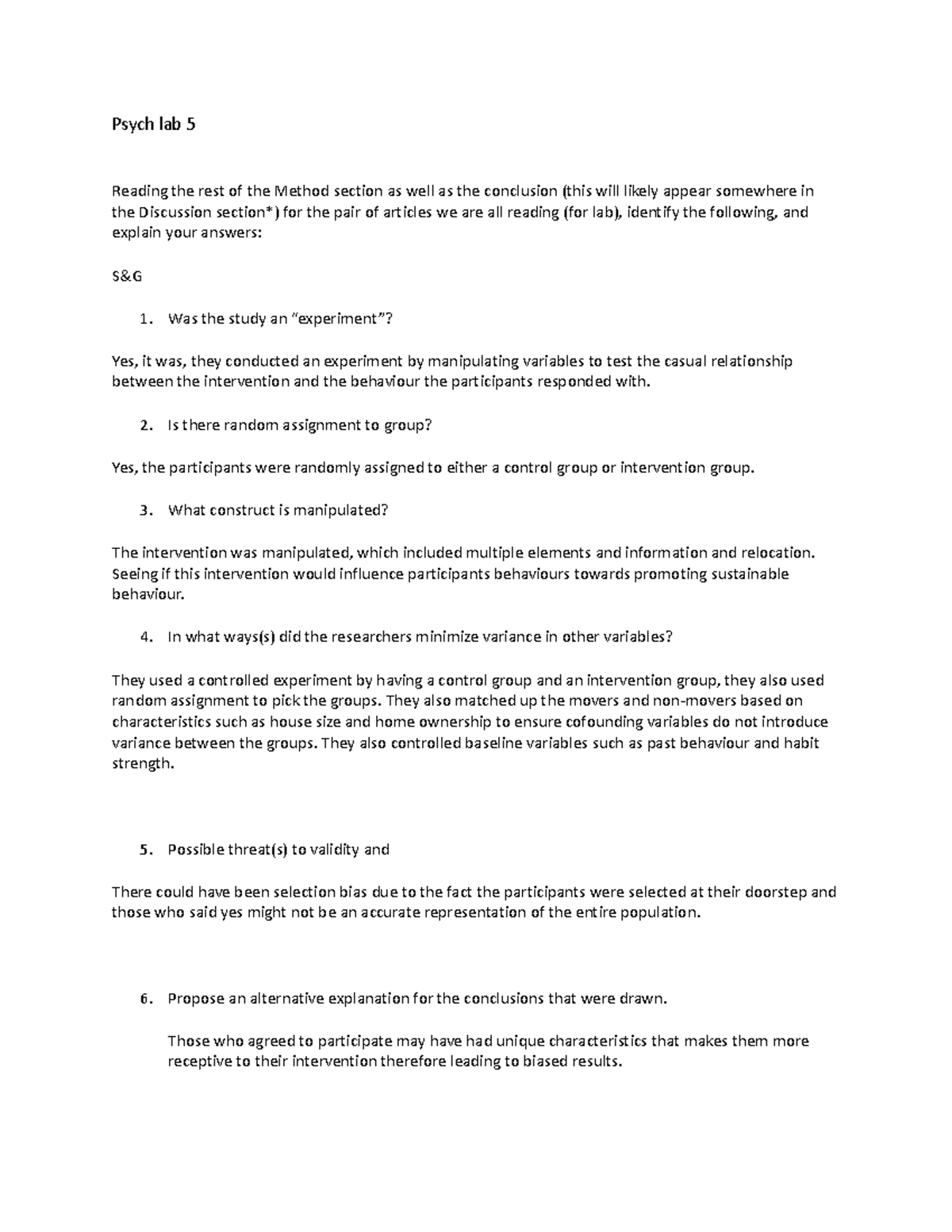 Psych lab 5 - The answers for lab 5 - Psych lab 5 Reading the rest of ...