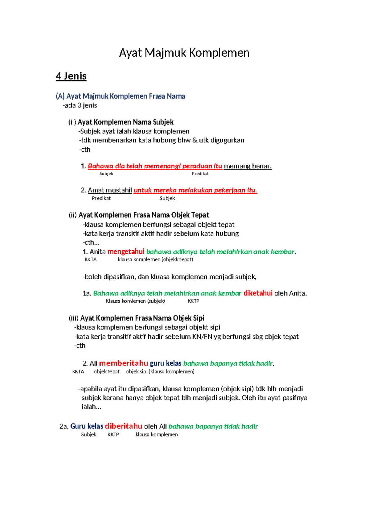 Nota Jenis Ayat Majmuk Komplemen - Ayat Majmuk Komplemen 4 Jenis (A ...