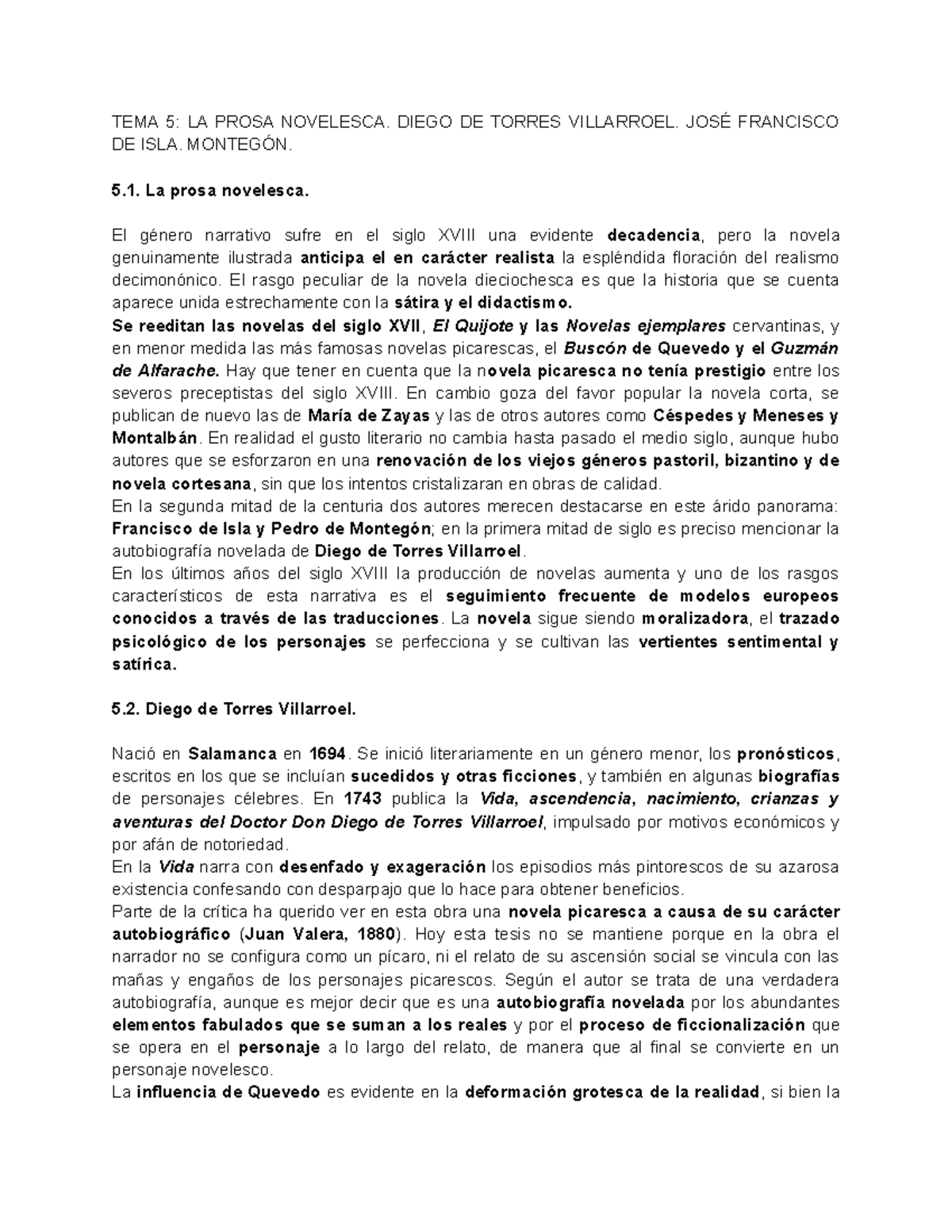 TEMA 5 LA Prosa Novelesca - TEMA 5: LA PROSA NOVELESCA. DIEGO DE TORRES VILLARROEL. JOSÉ ...