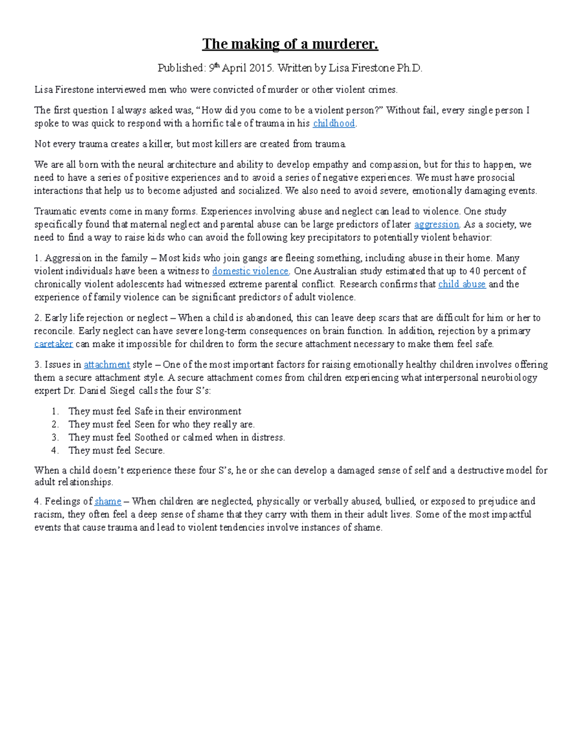 Making of a murderer - Lecture notes 1 - The making of a murderer ...