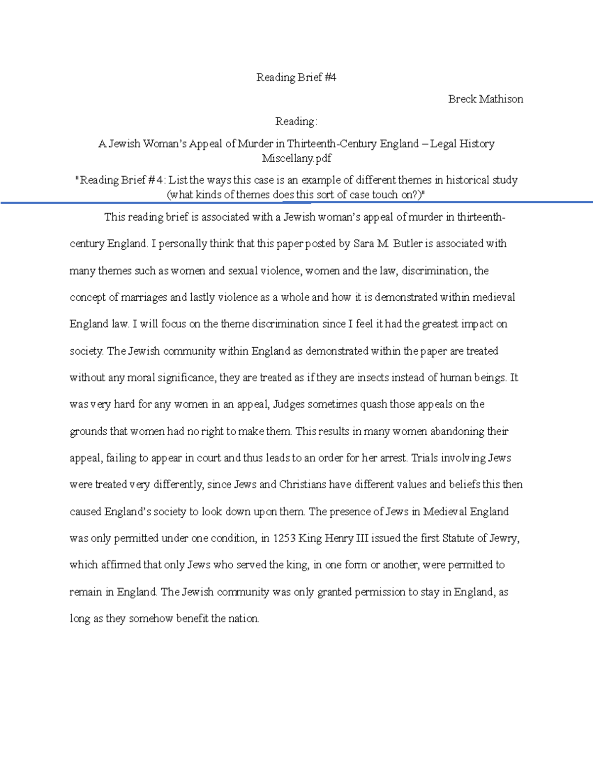 Reading Brief 4 - wefnwjncwjn - Reading Brief # Breck Mathison Reading ...