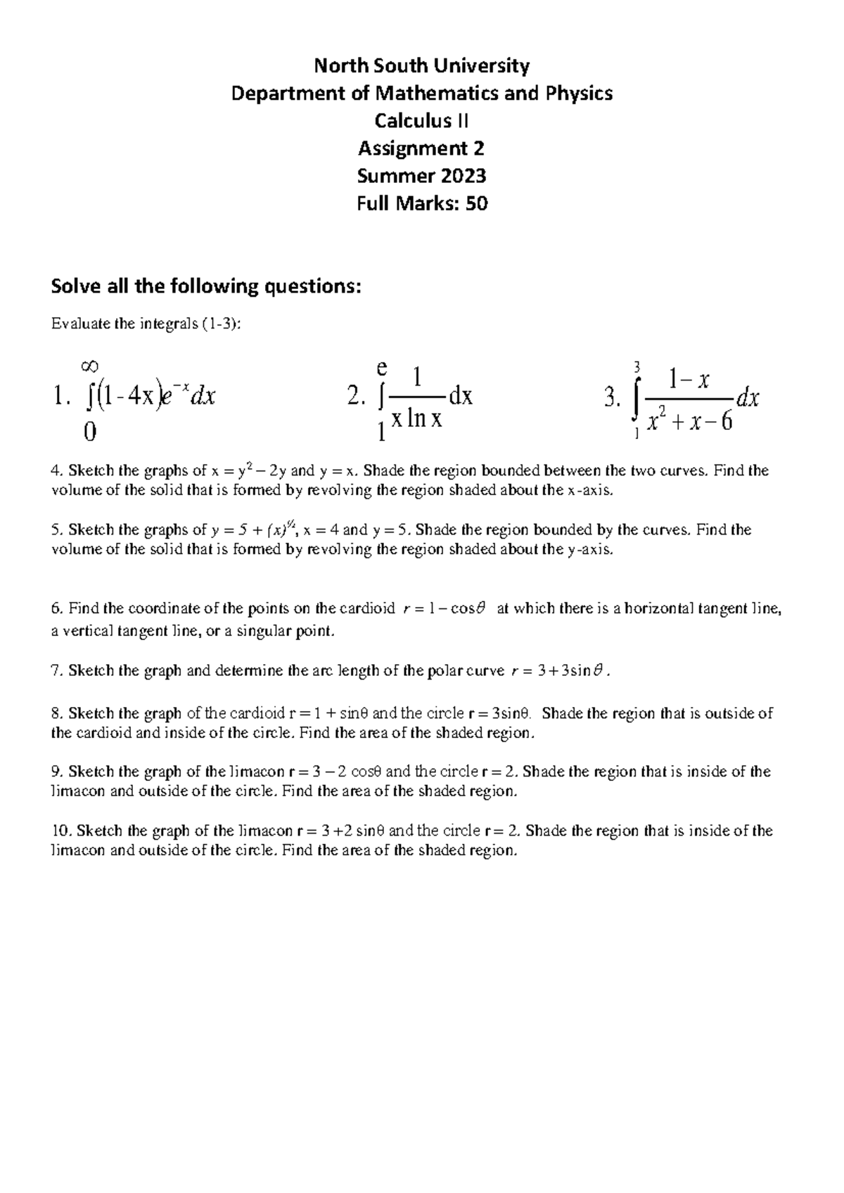 Assignment 02 MAT 130 1 - Department of Mathematics and PhysicsNorth ...