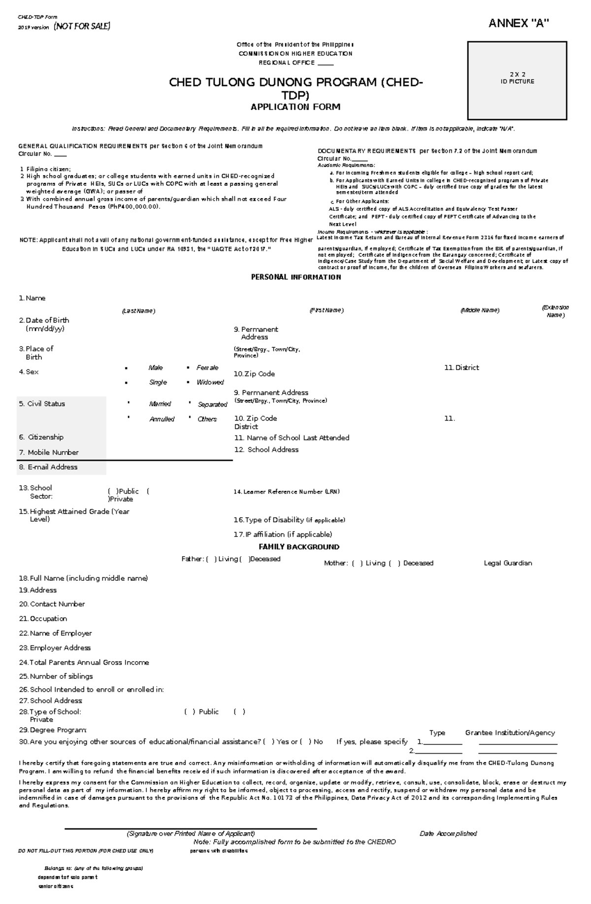 CHED TDP FORM - CHED-TDP Form 2019 version (NOT FOR SALE) Office of the ...