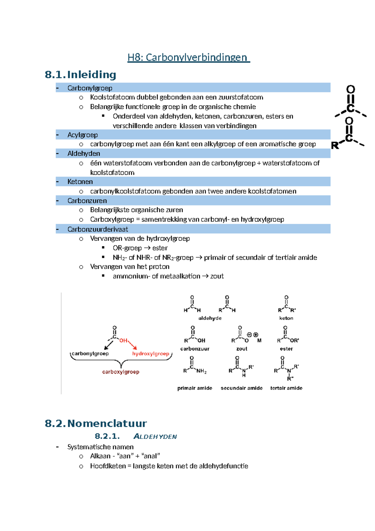 H8- carbonylverbindingen - H8: Carbonylverbindingen 8.1 Carbonylgroep o ...
