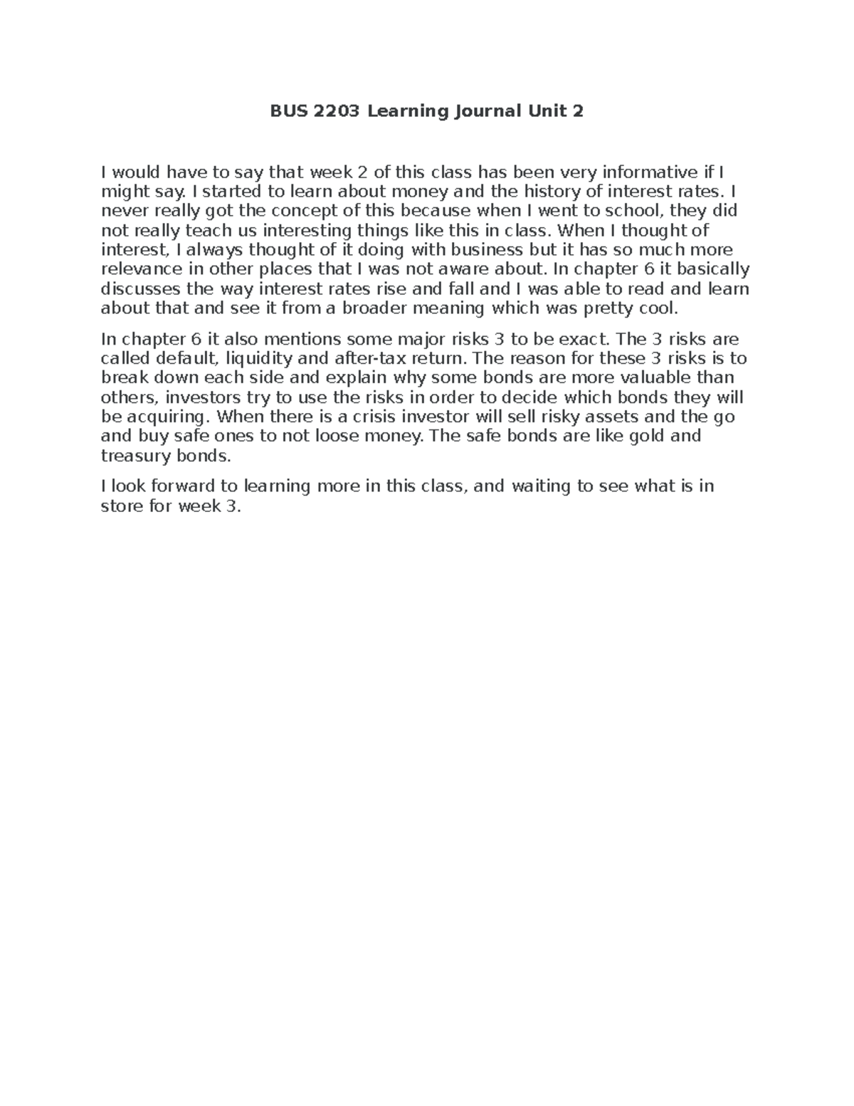 BUS 2203 Learning Journal Unit 2................... - BUS 2203 Learning ...