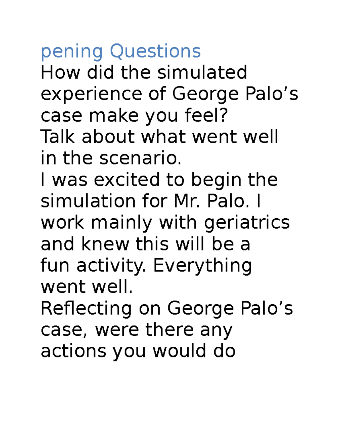 George Palo Guided Imagery Questions - pening Questions How did the ...
