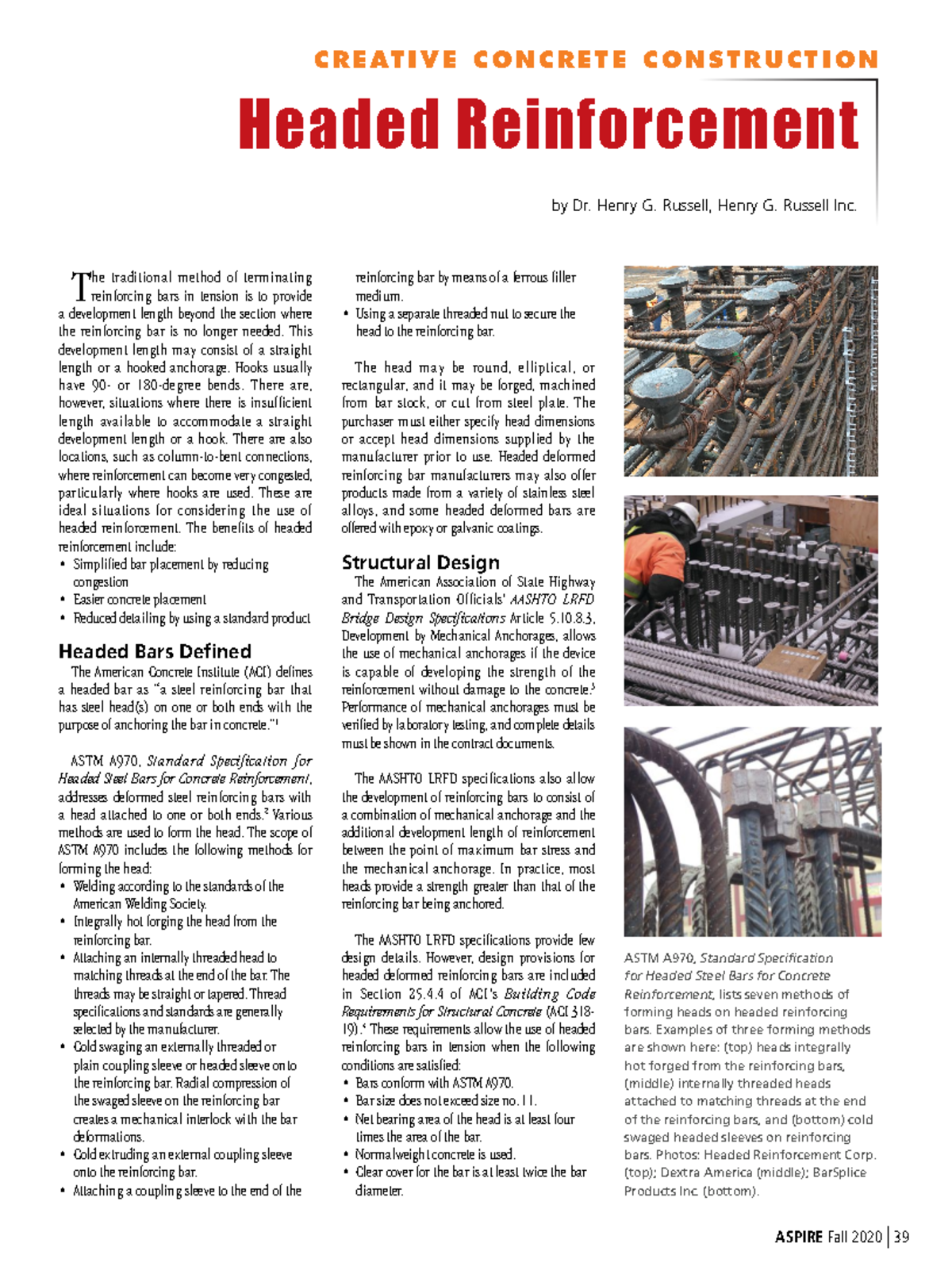 CCC-Headed Reinforcement - C R E AT I V E C O N C R E T E C O N S T R U ...
