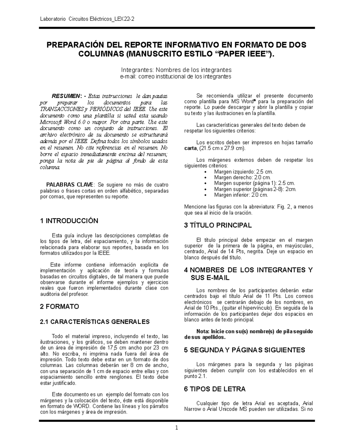 Formato IEEE Informes de Laboratorio - copia - Laboratorio Circuitos ...