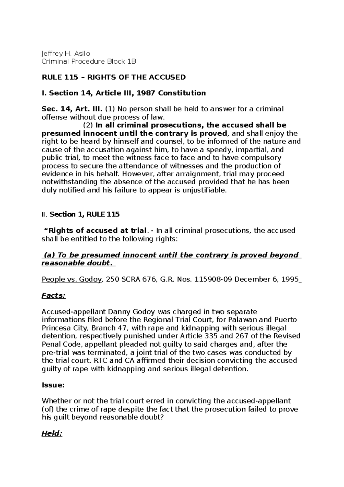 Rule 115 ROC Crim Pro - Rule 115 Report - Jeffrey H. Asilo Criminal ...