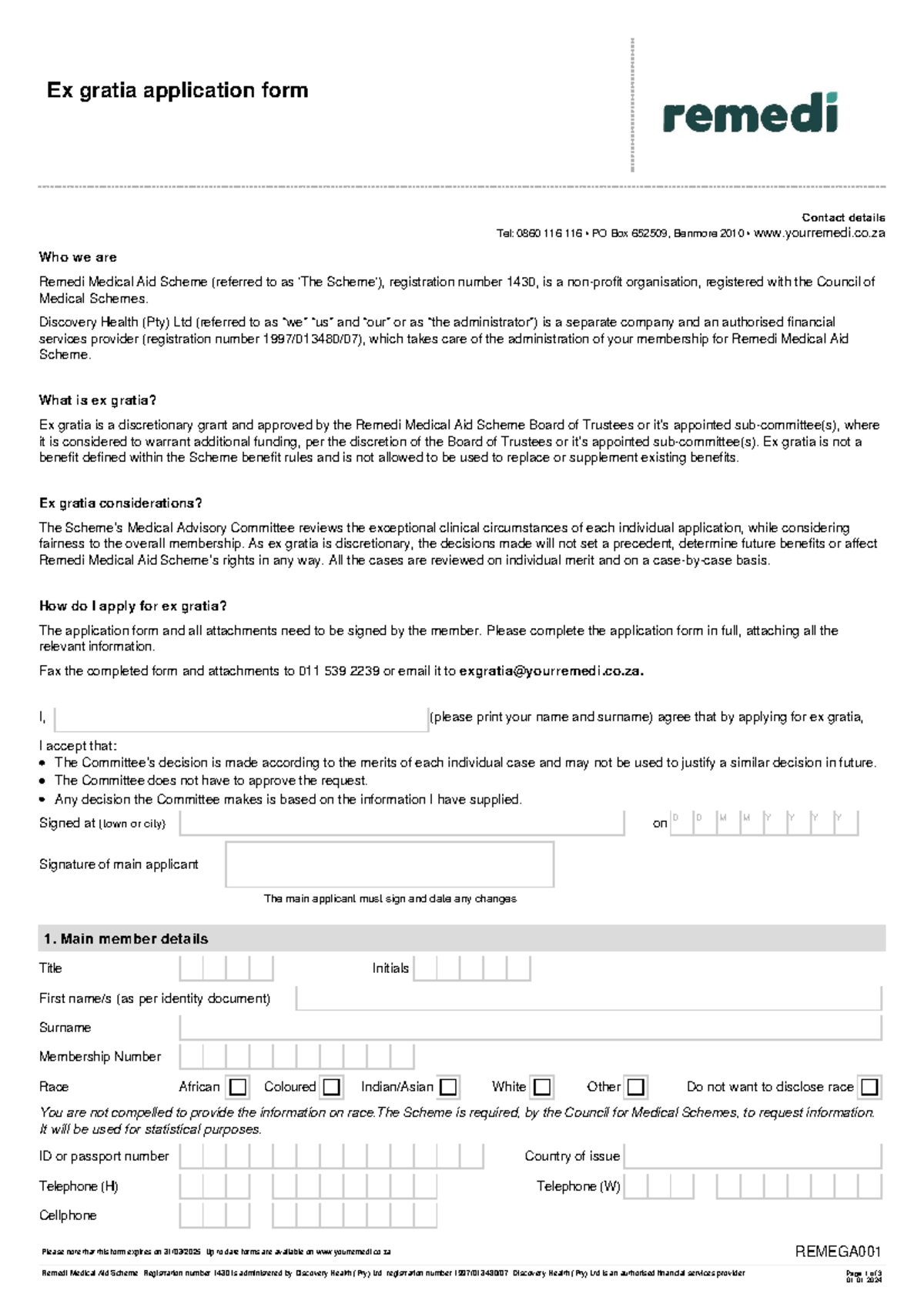 Ex-gratia-application - Contact details Tel: 0860 116 116 • PO Box ...