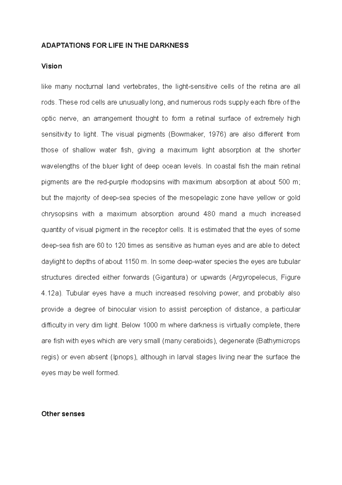 Lecture Notes Adaptations FOR LIFE IN THE Darkness - ADAPTATIONS FOR ...