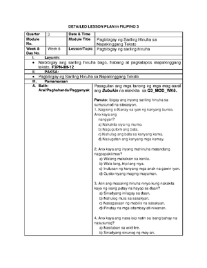 Filipino tos - Table of Specification - DIVISION OF BOHOL HAMBABAURAN ...
