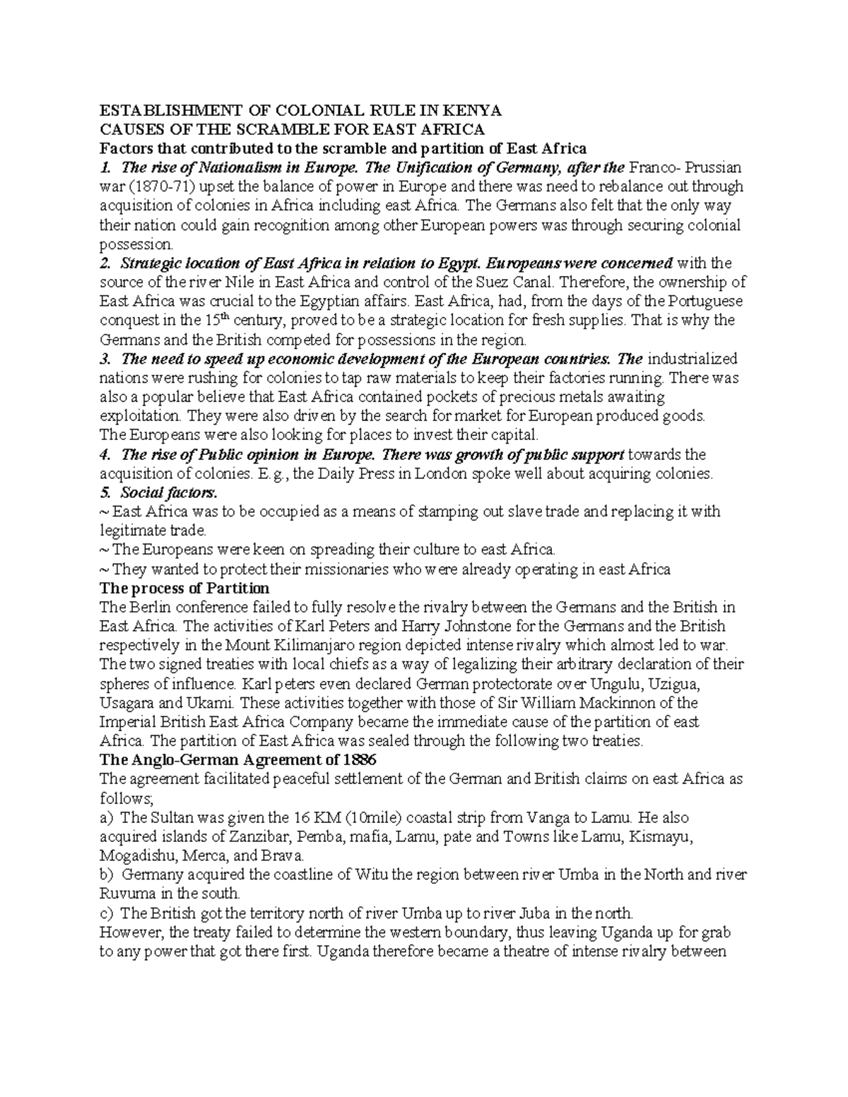 Establishment OF Colonial RULE IN Kenya - ESTABLISHMENT OF COLONIAL ...