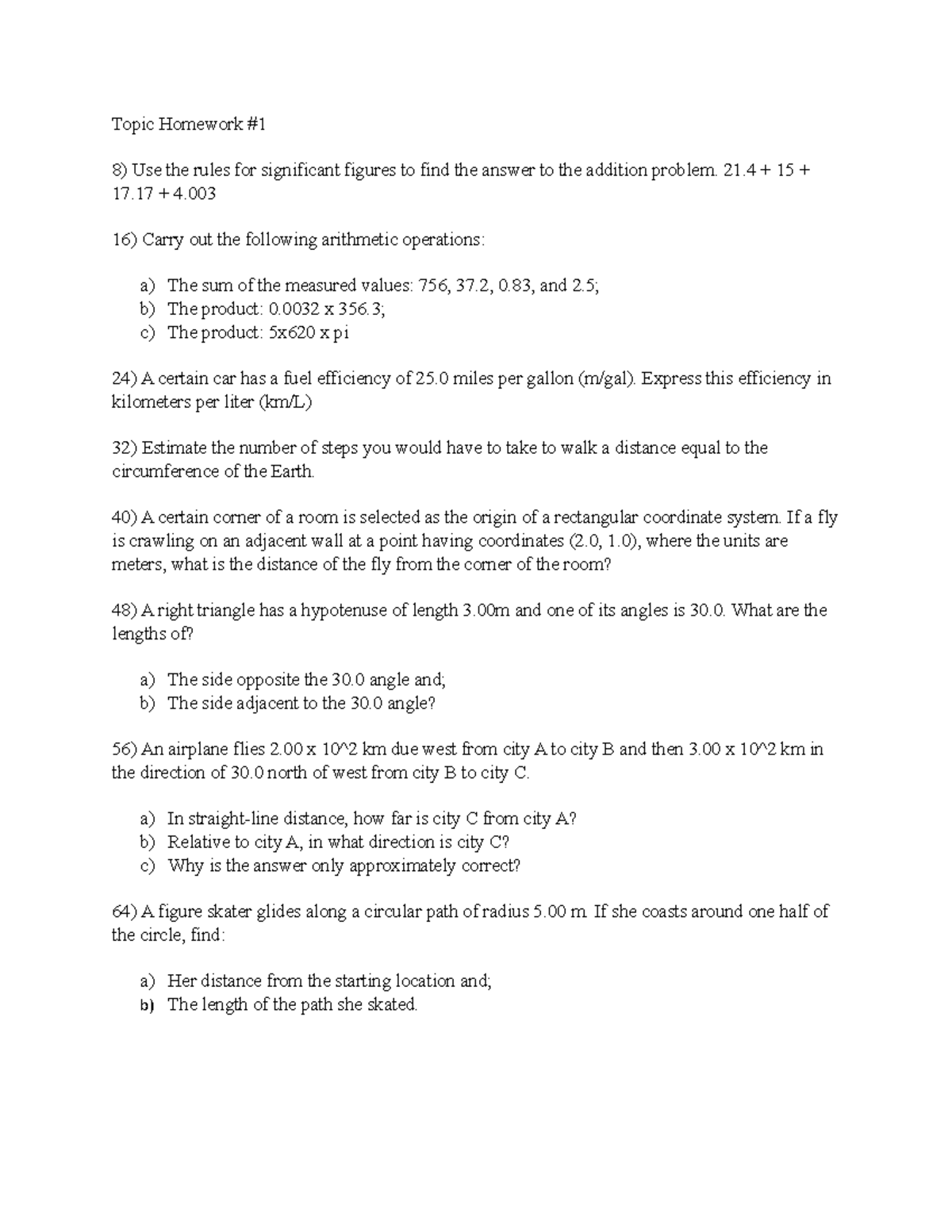 Physics Homework #1 - Topic Homework # Use the rules for significant ...