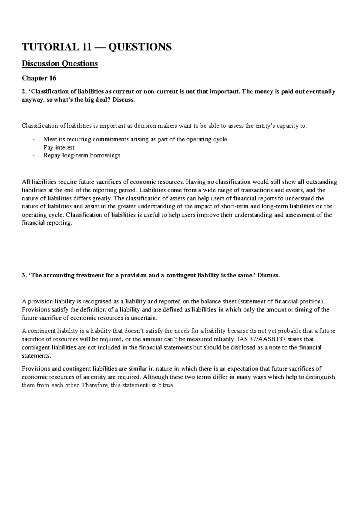Tutorial 11 - ACCT WEEK12 - TUTORIAL 11 — QUESTIONS Discussion Questions Chapter 16 ...