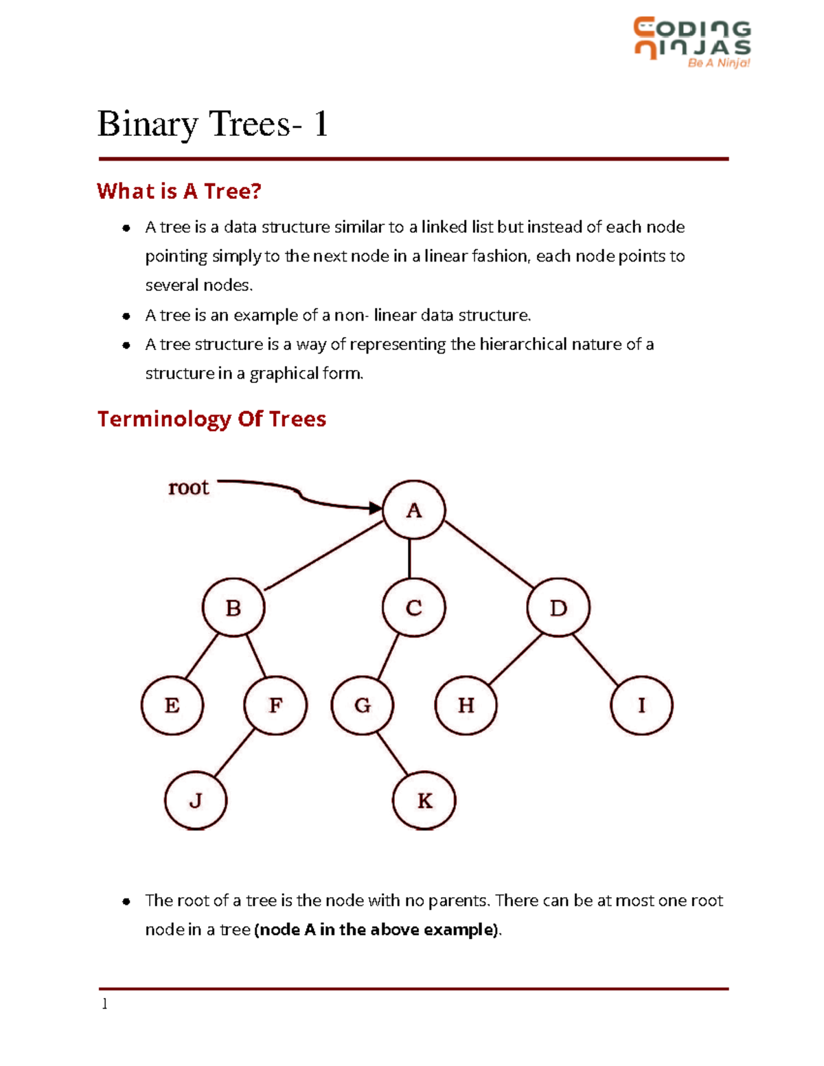 23 Binary Trees - 1 - Binary Trees- 1 What is A Tree? A tree is a data ...