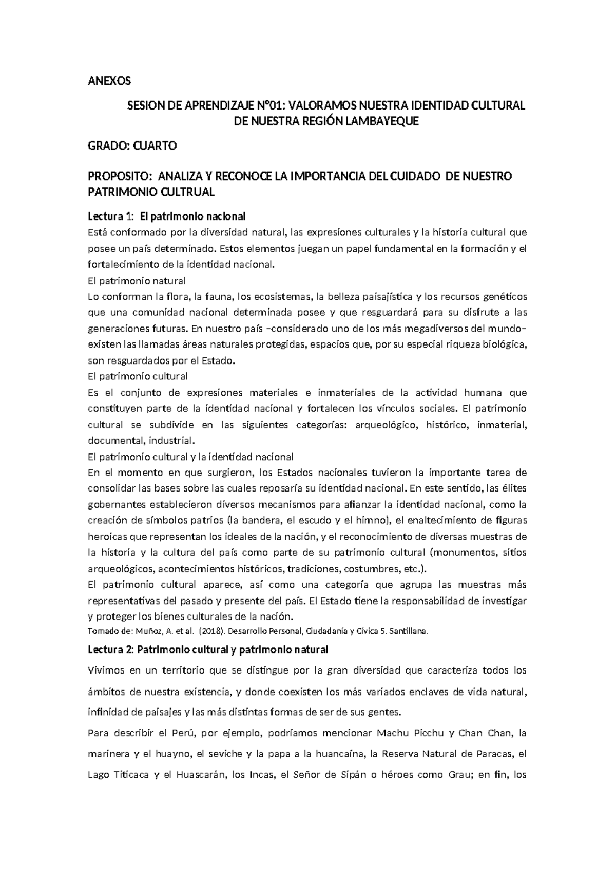 Anexo 4to - dsadasdsa - ANEXOS SESION DE APRENDIZAJE N°01: VALORAMOS ...