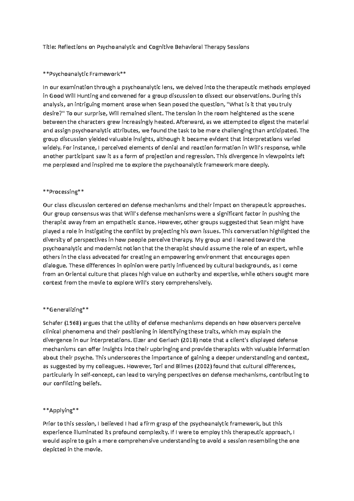 PYB208 - Inductive Learning Cycle - Title: Reflections on ...