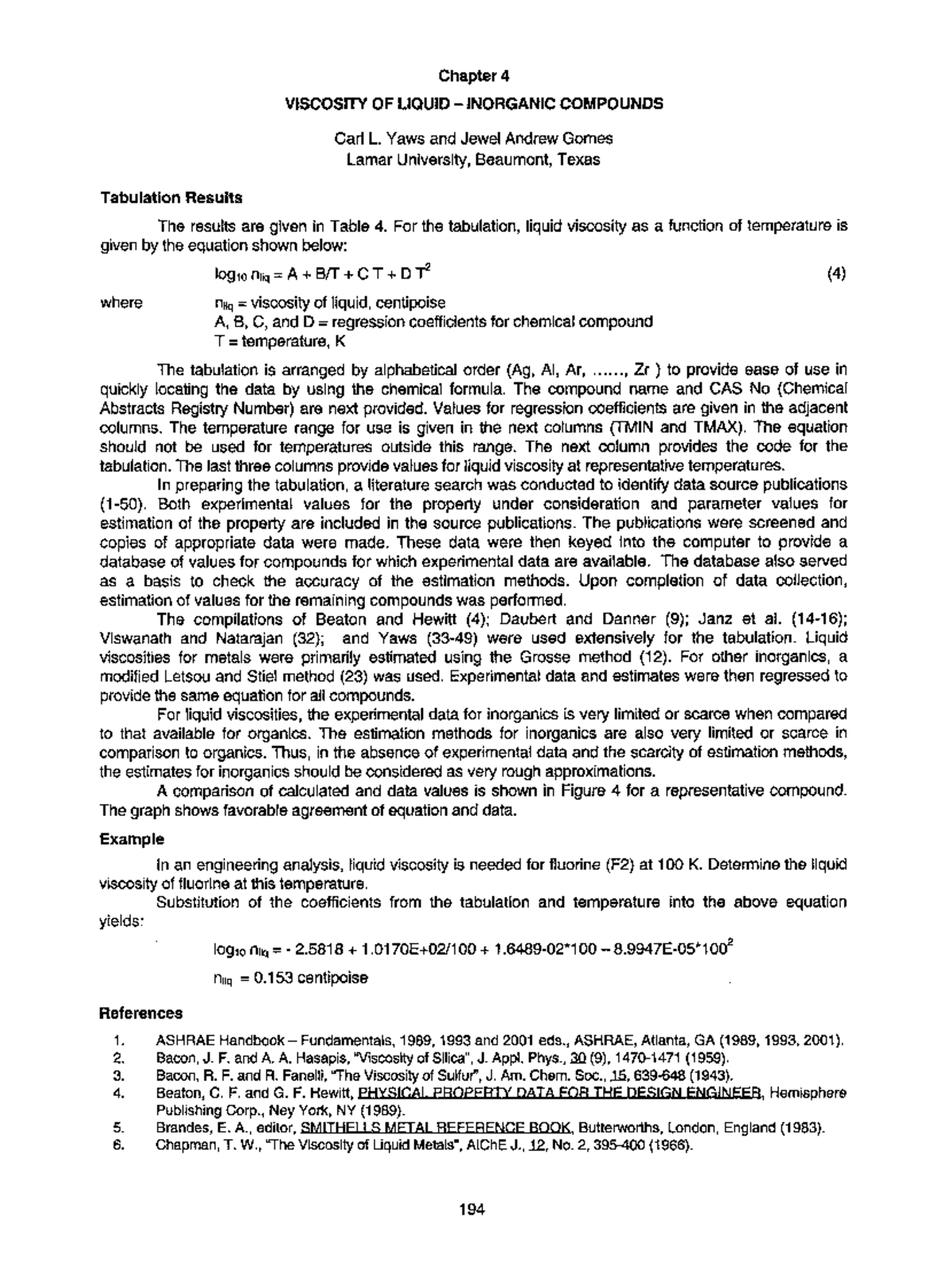 Viscosidad Líquidos Inorganicos (Tablas por Carl L. Yaws and Prashant ...