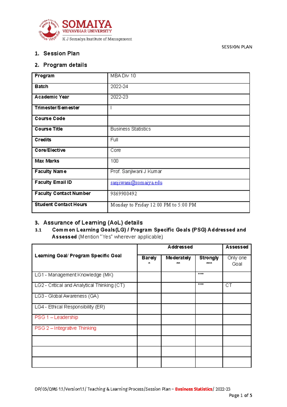 MBA 10- BS Session Plan - ok for one time reference - 1. Session Plan 2 ...