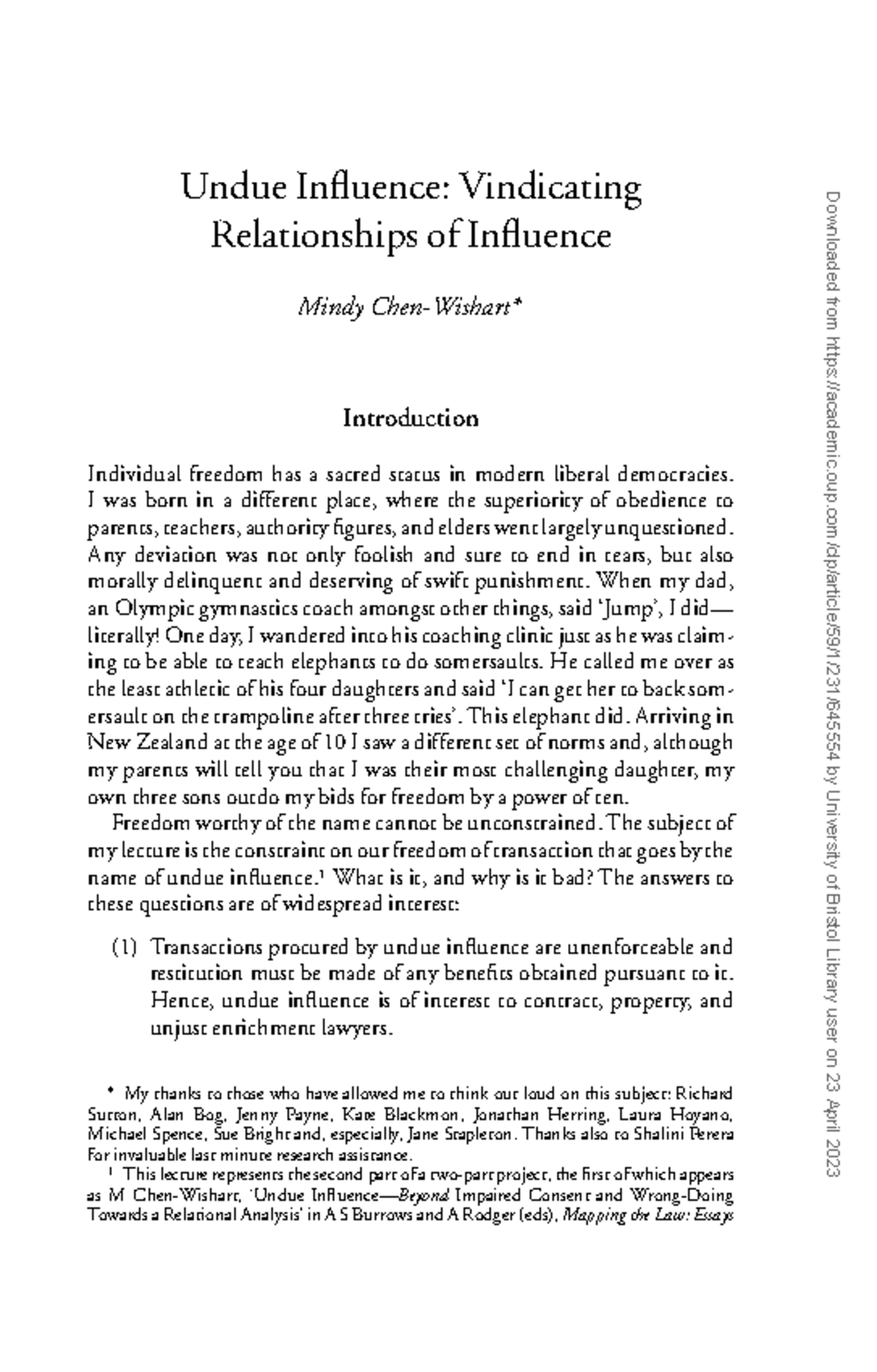Mindy Chen - Advanced obligations - Undue Influence: Vindicating ...